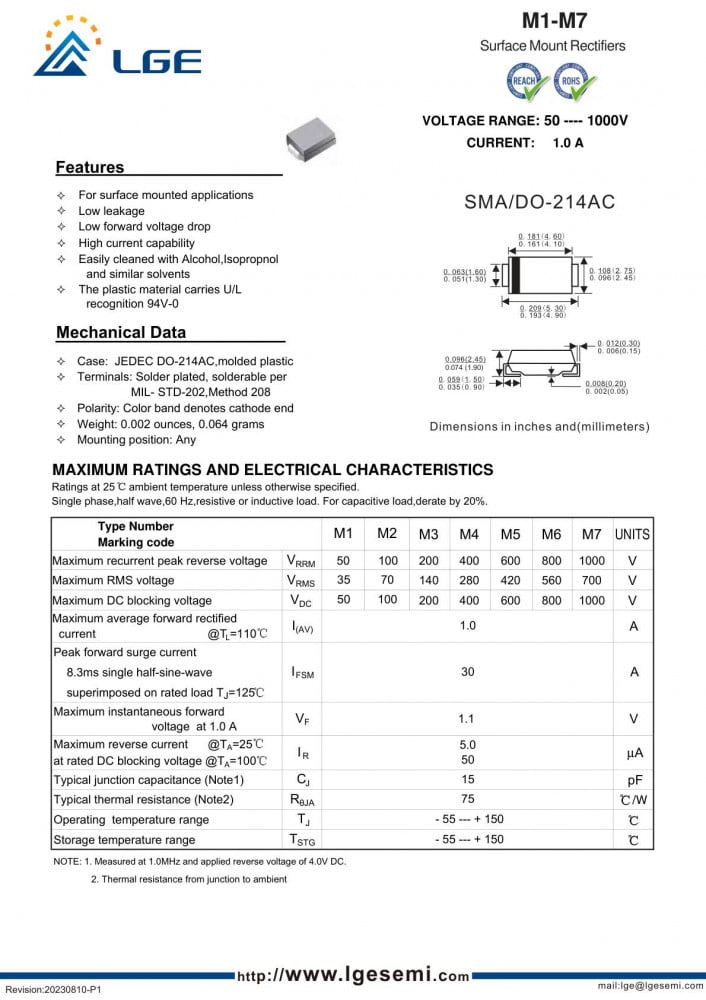 LGE M7(SMA) datasheet page 1
