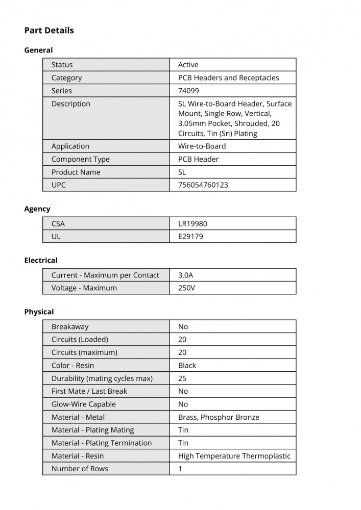 Technical document image 2 for MOLEX 740990020