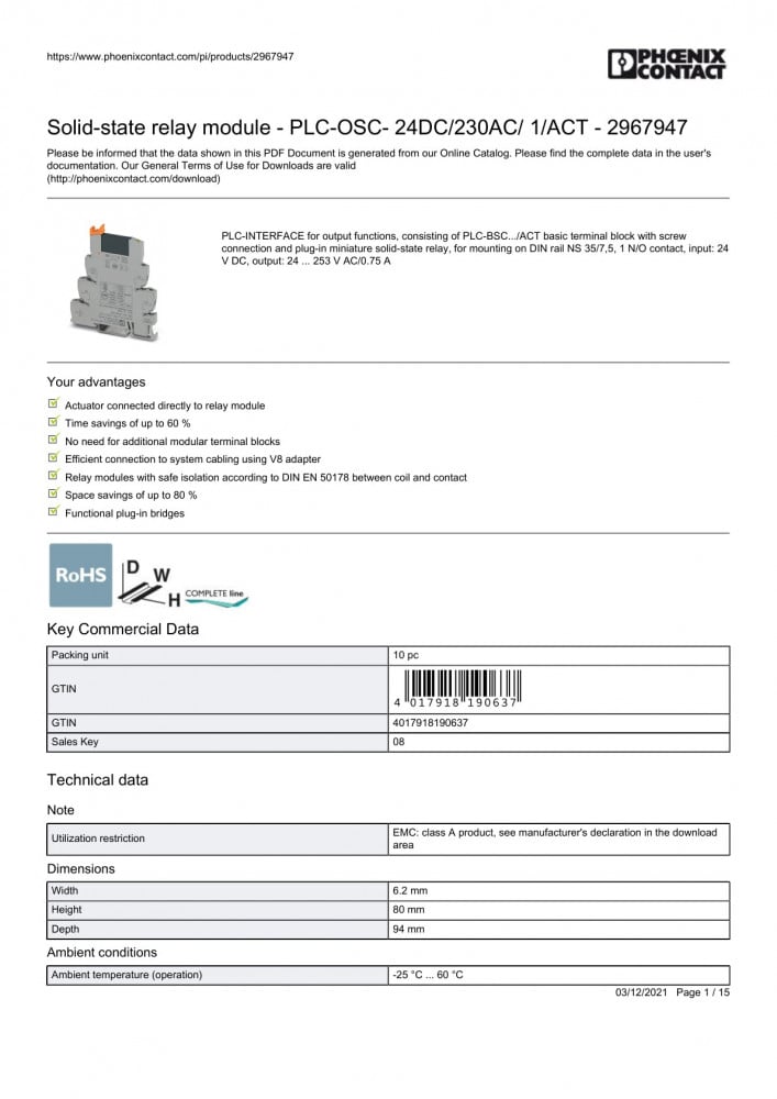 Phoenix Contact 2967947 technical document page 1