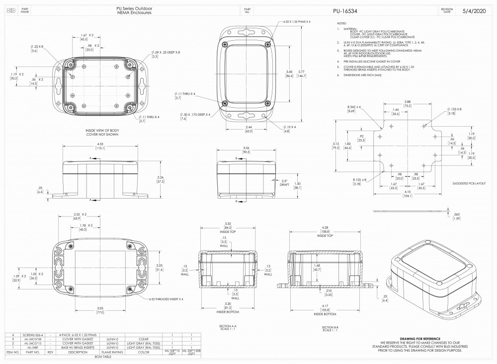 Bud Industries PU-16534 product documentation image