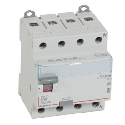RCD DX³-ID - 4P 400V~ neutral right-hand side - 80A RCCB AC type - 300mA sensitivity - 4-module DIN rail IP20 for sale