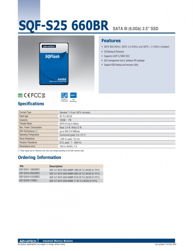 SQF-S25 660BR product document page