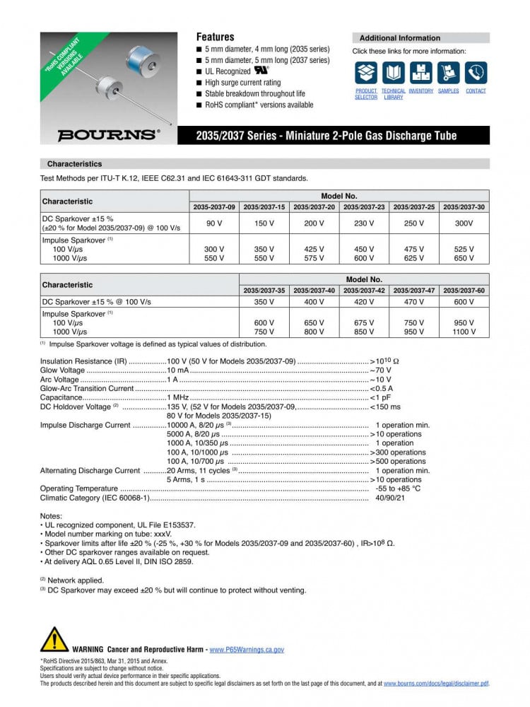 BOURNS 2035/2037 series datasheet page 1