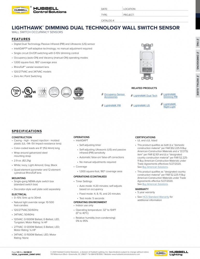 LHDMMTS2-N-WH-M technical document page 1