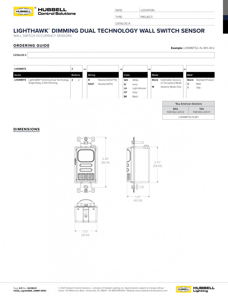 LHDMMTS2-N-WH-M technical document page 2