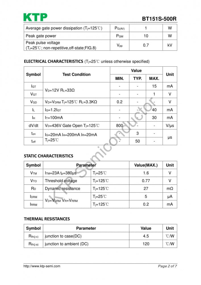 BT151S-500R datasheet page 2