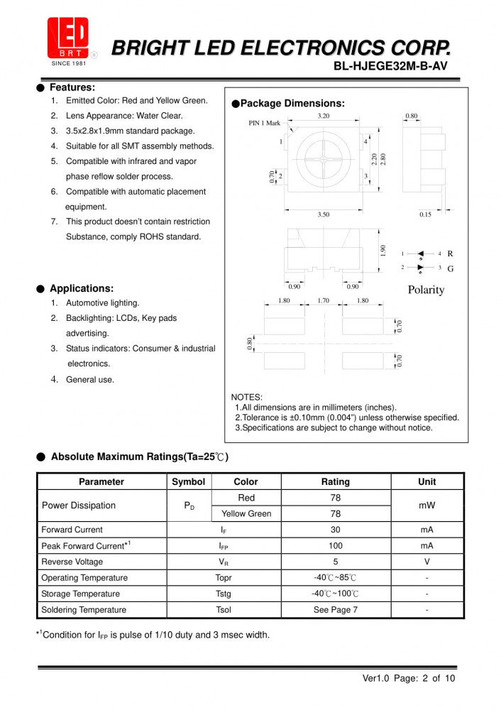 BL-HJEGE32M-B-AV datasheet page 1