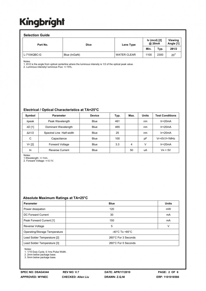 L-7104QBC-G datasheet page 2