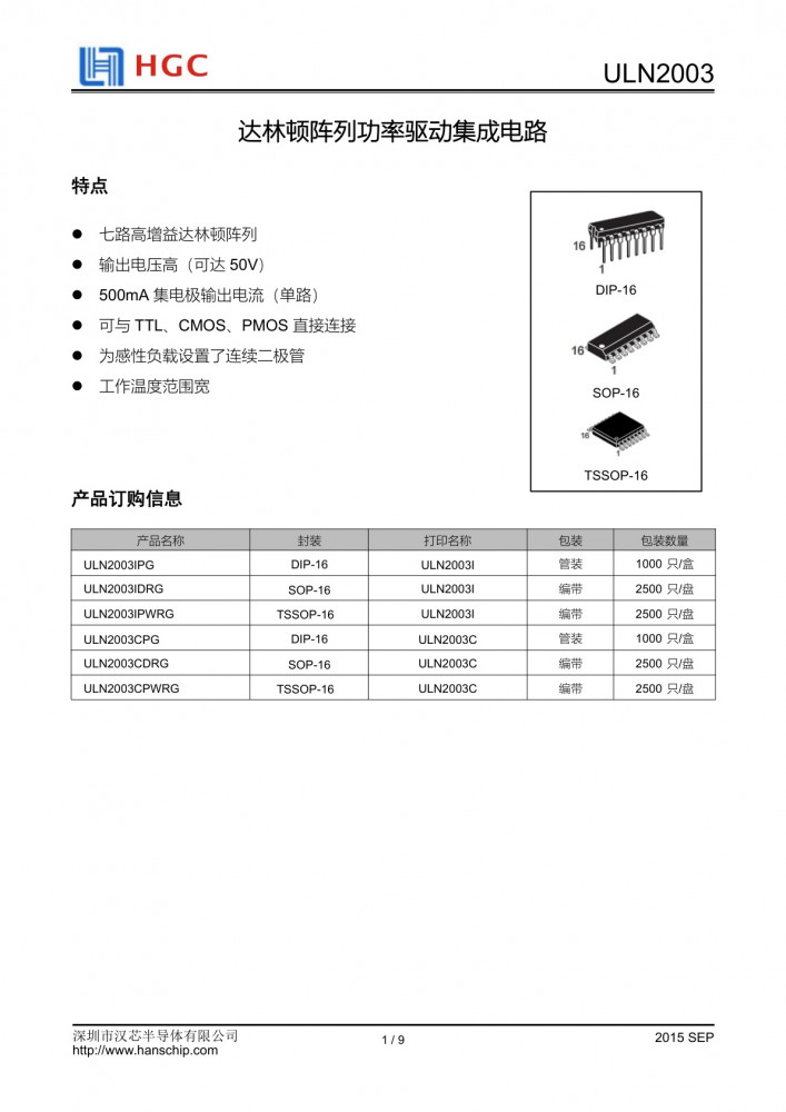 ULN2003IPWRG datasheet page 1