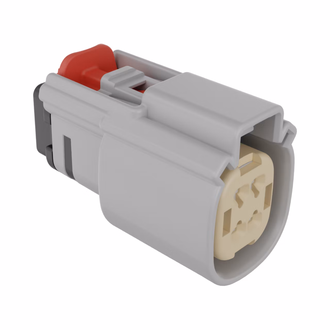 MX150 Mat-Sealed Female Connector Assembly, Dual Row, 4 Circuits, Keying Option D, with Connector Position Assurance, with Open Lengthened Grommet Cap, Stone Gray for sale