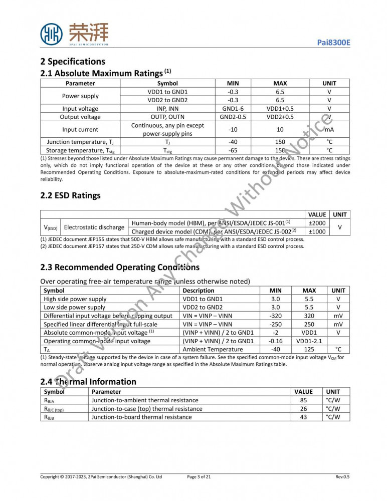 Pai8300E-W5R datasheet page 3