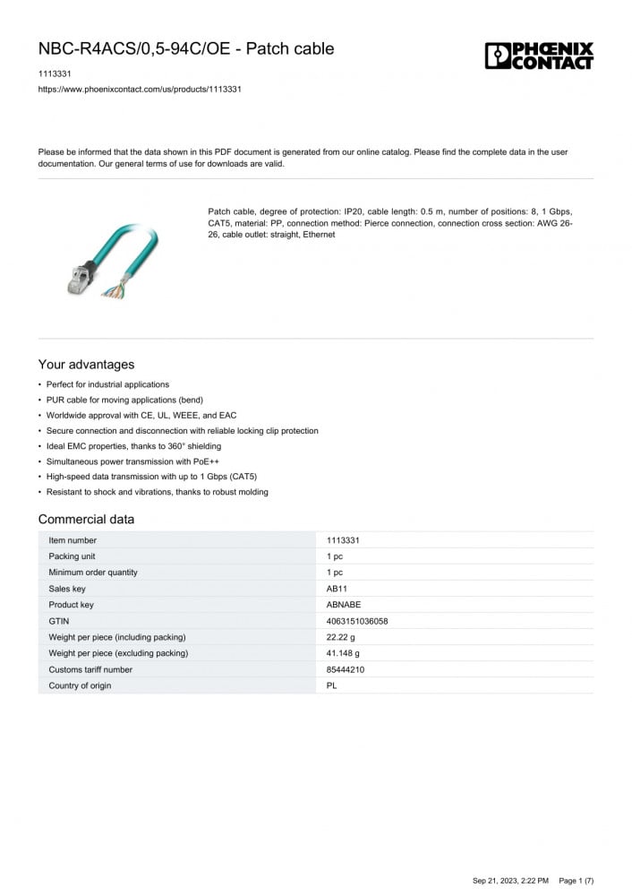 Phoenix Contact 1113331 documentation page 1