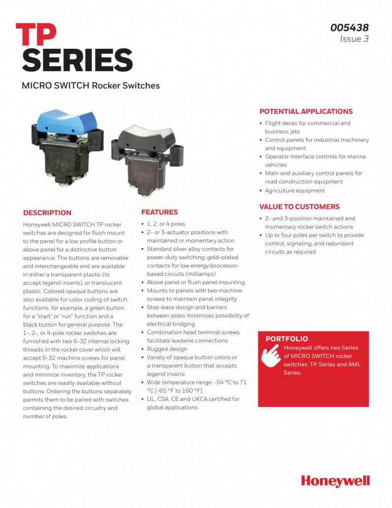 Honeywell TP Series document page 1
