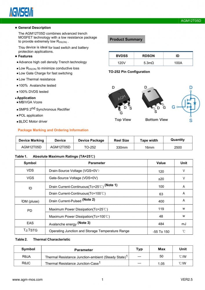 AGM12T05D datasheet page 1