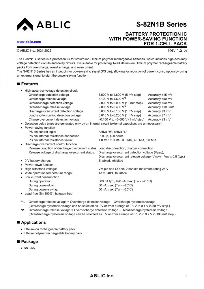 S-82N1B datasheet page 1