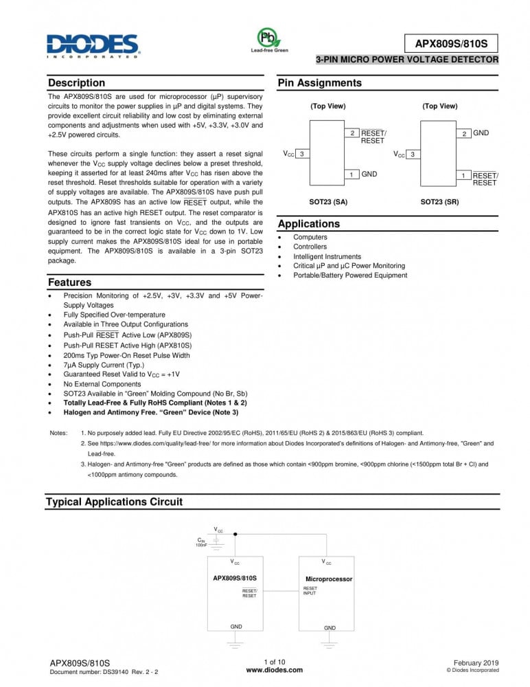 APX809S-29SA-7 datasheet page 1