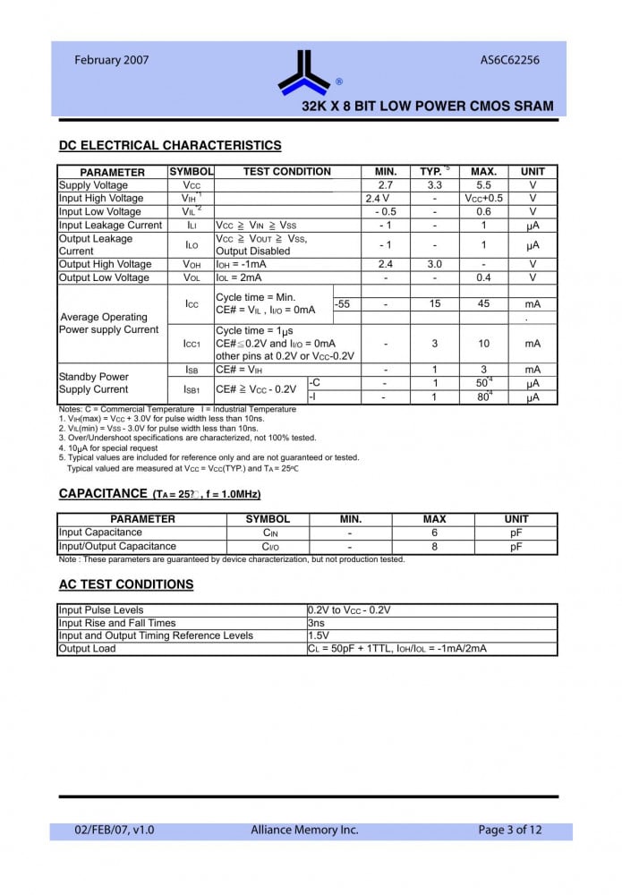AS6C62256 datasheet page 3
