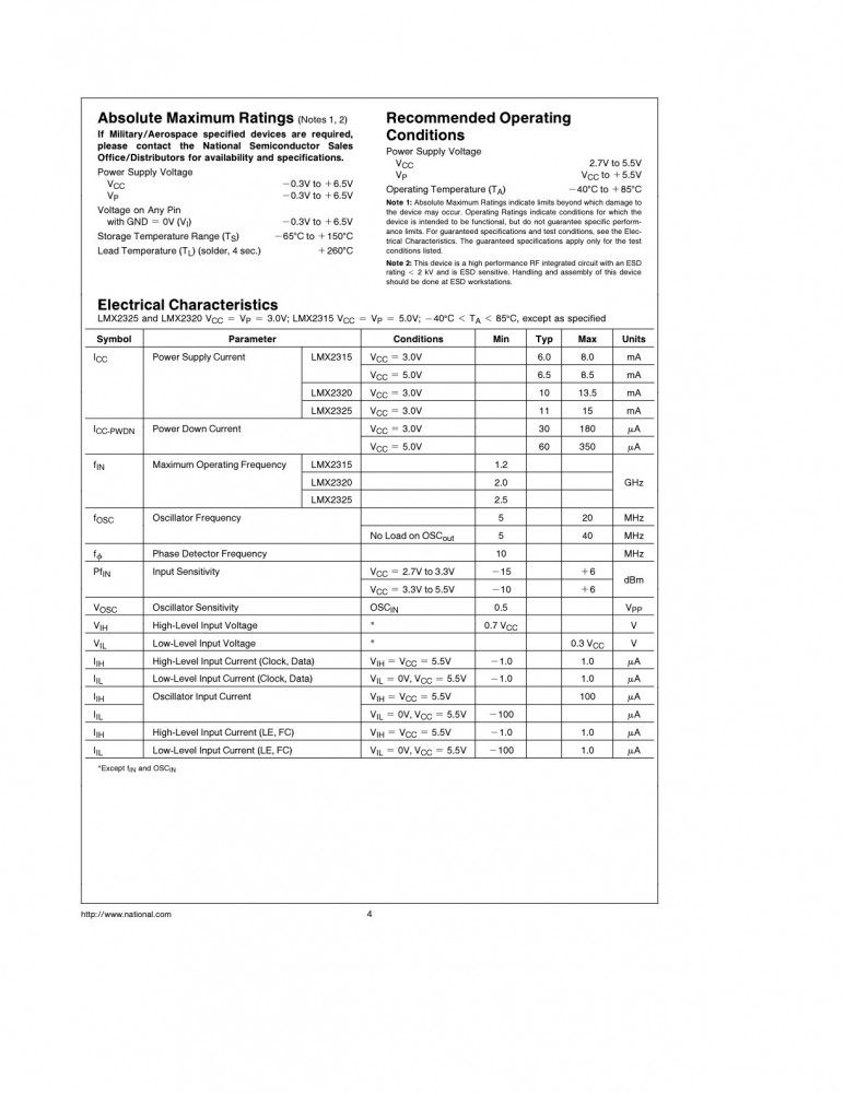 LMX2325 technical document page 6