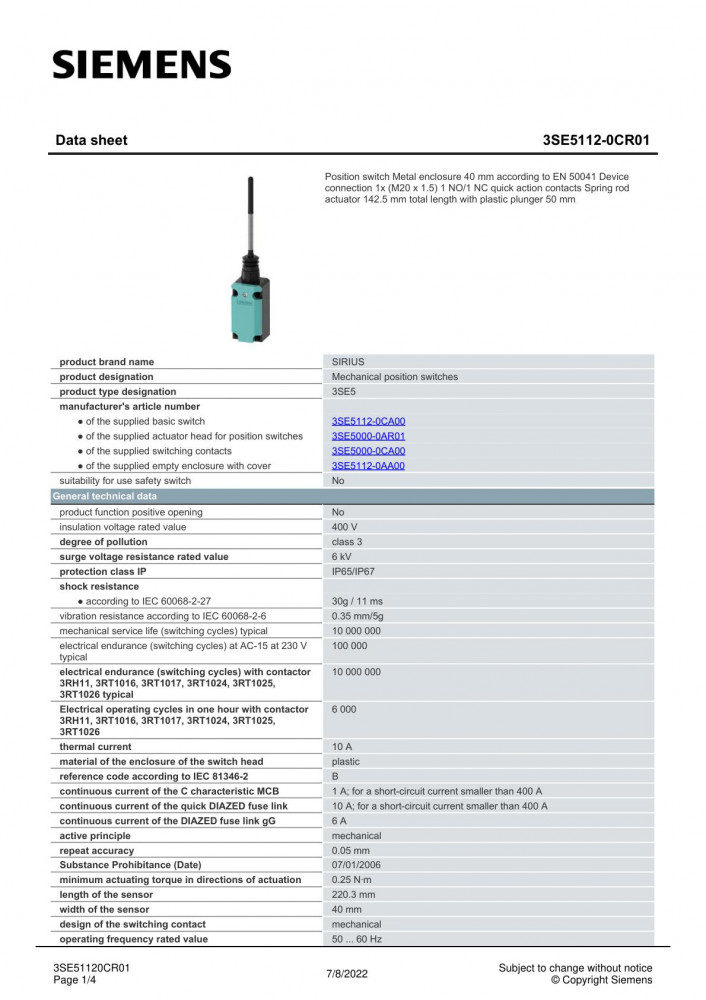 3SE51120CR01 datasheet page 1