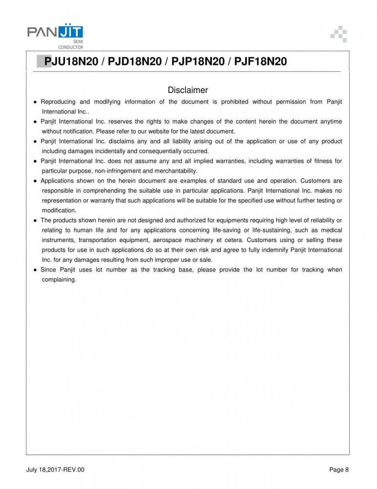 PANJIT PJP18N20 datasheet page 8