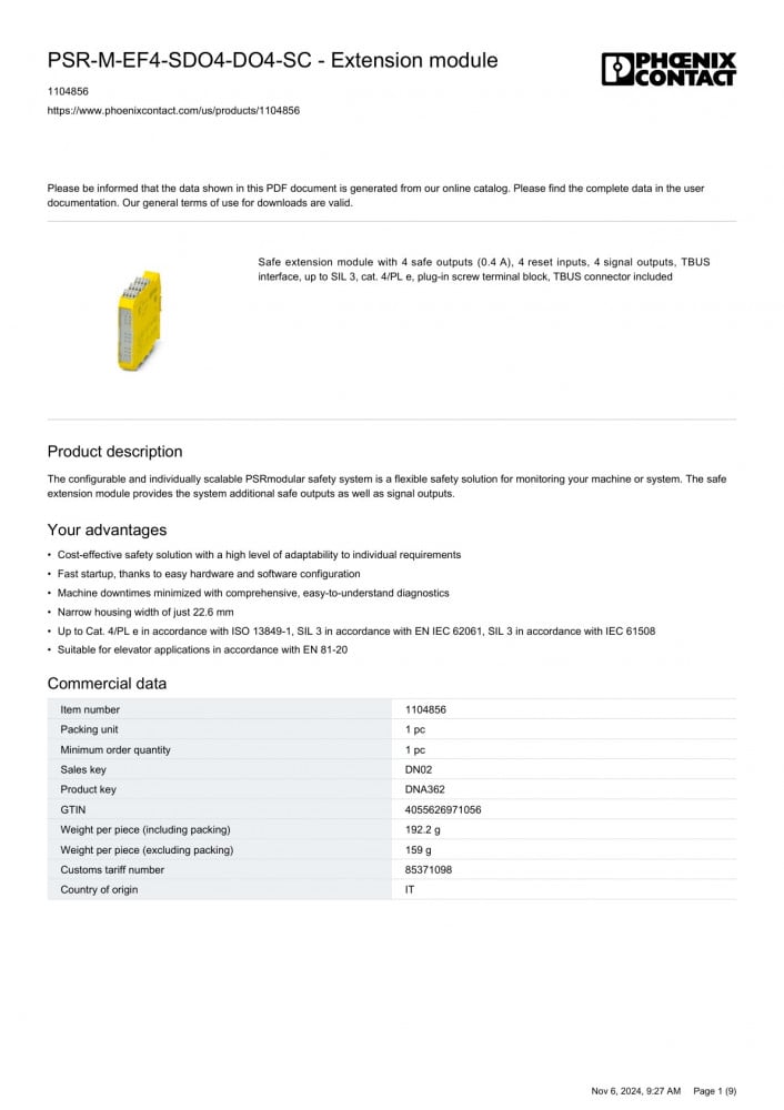 Phoenix Contact 1104856 document page 1