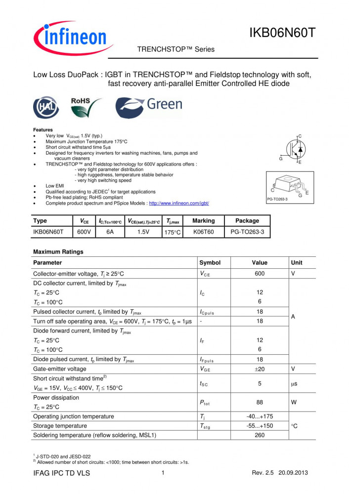 IKB06N60T datasheet page 1