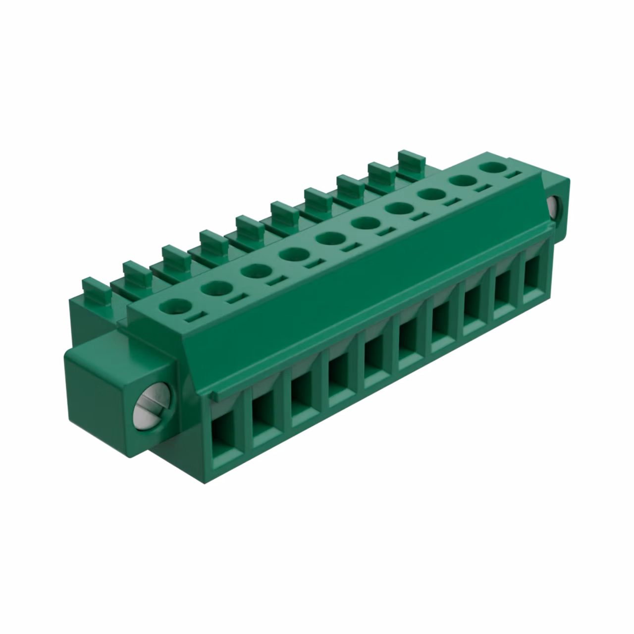 3.81mm Pitch Eurostyle Horizontal Plug, with Retention Screws and Reverse Imprinting, Green Housing, 10 Circuits for sale