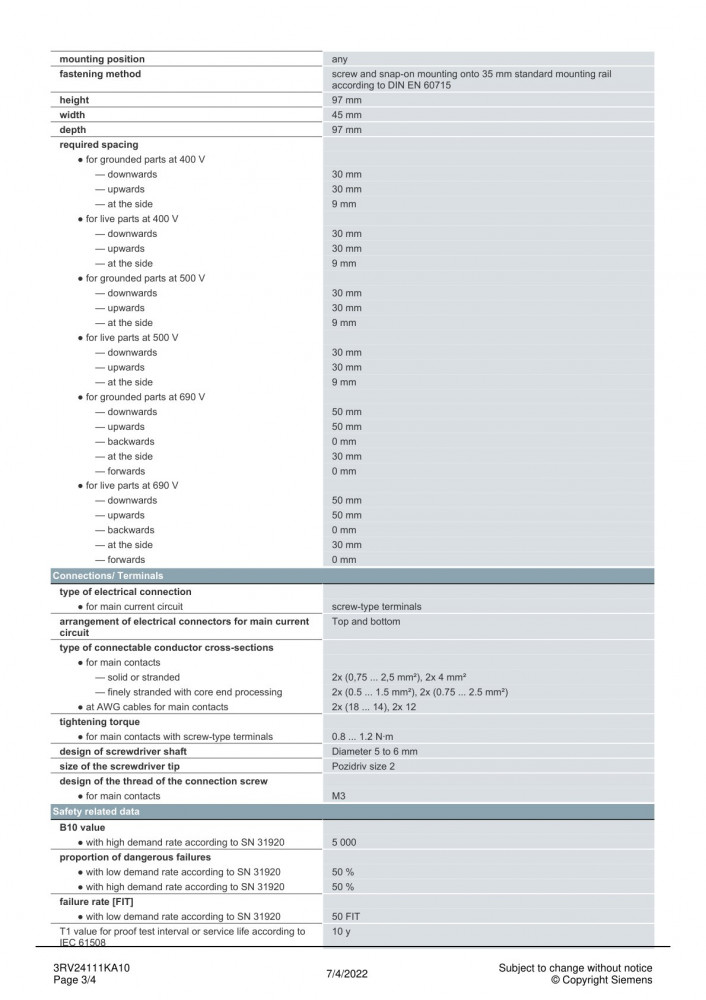 3RV24111KA10 datasheet page 3