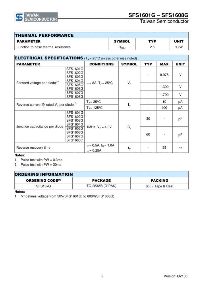 SFS1605G technical document page 2