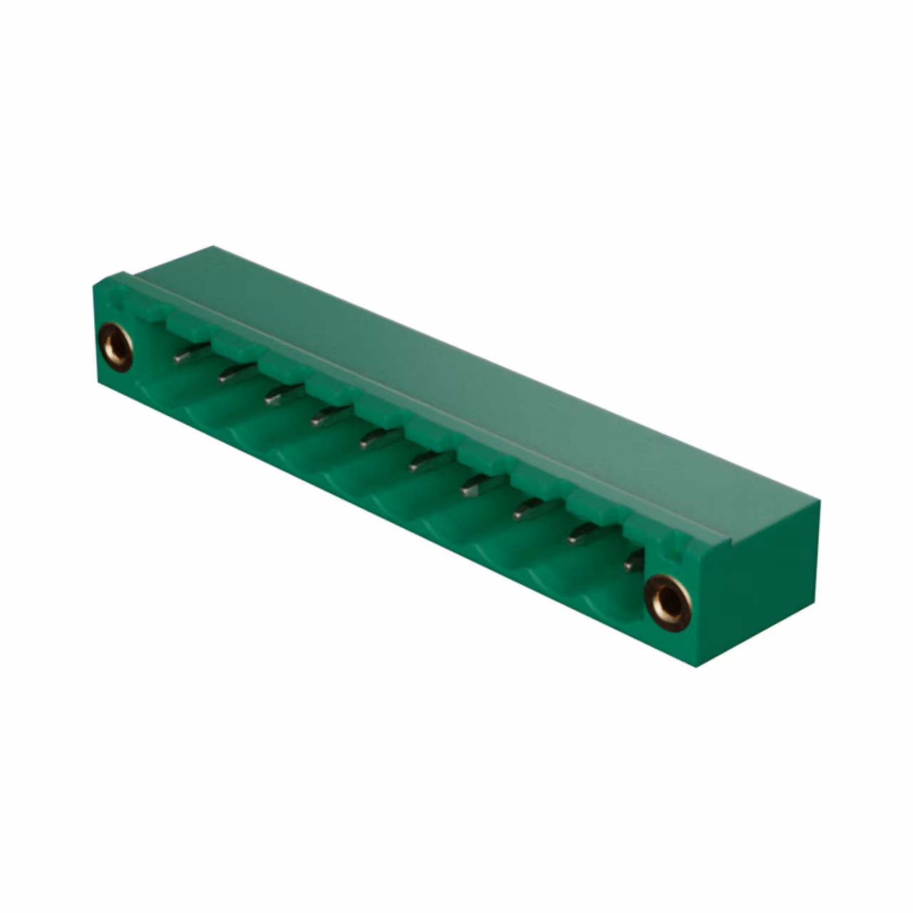 5.00mm Pitch Eurostyle Right-Angle PCB Header, with Threaded Retention Inserts, Green Housing, 10 Circuits for sale