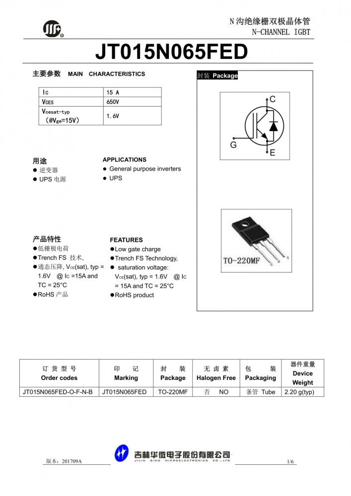 JT015N065FED datasheet page 1