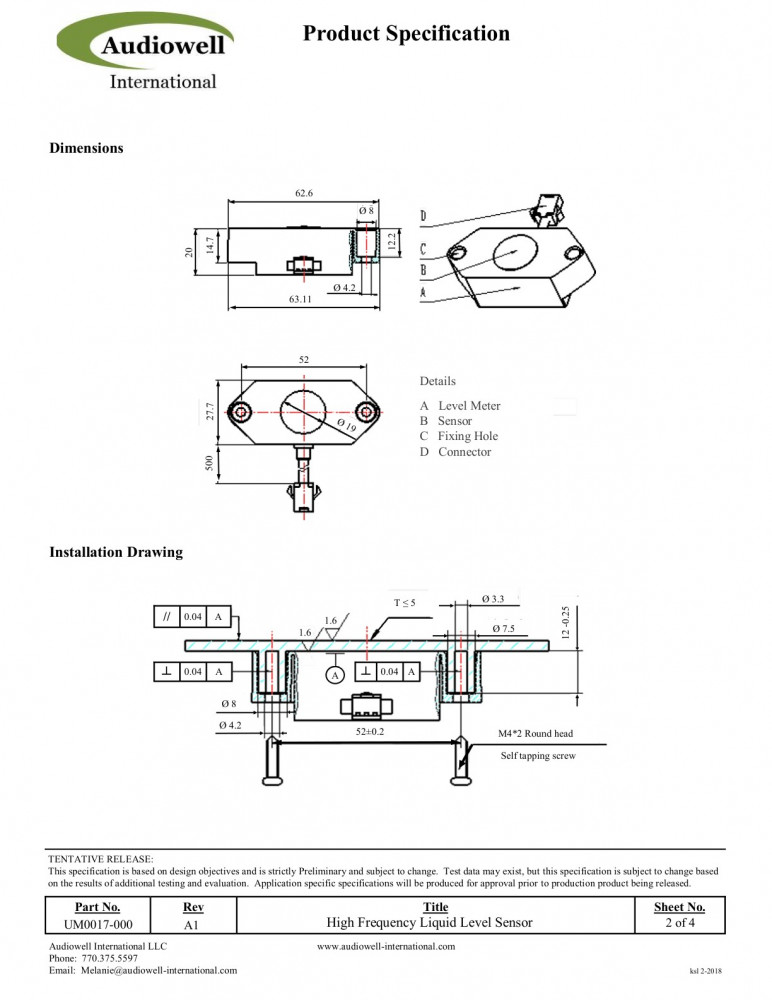 Audiowell UM0017-000 datasheet page 2
