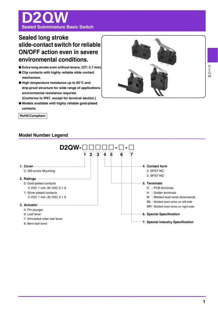 OMRON D2QW series datasheet page 1