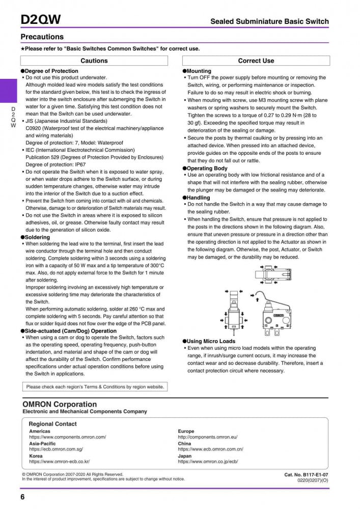 OMRON D2QW series datasheet page 6