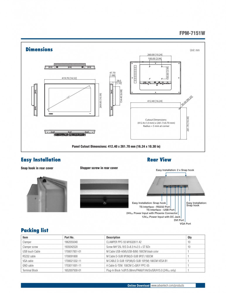 FPM-7151W technical document page 2