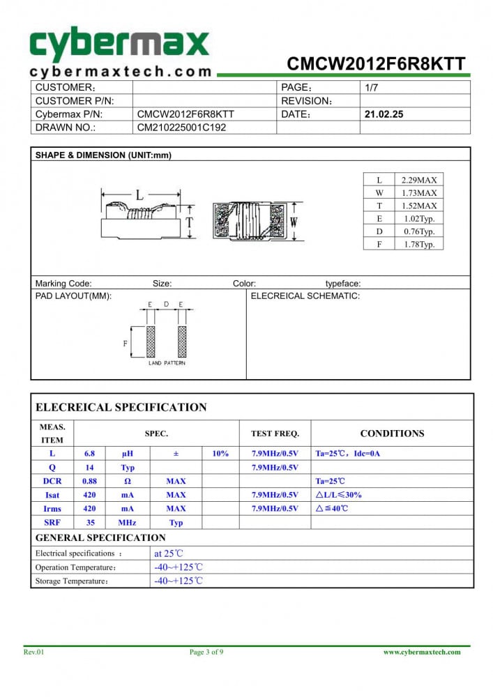 CMCW2012F6R8KTT reliability test page
