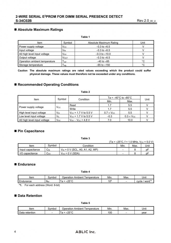 ABLIC S-34C02BI-A8T1U5 datasheet page 4