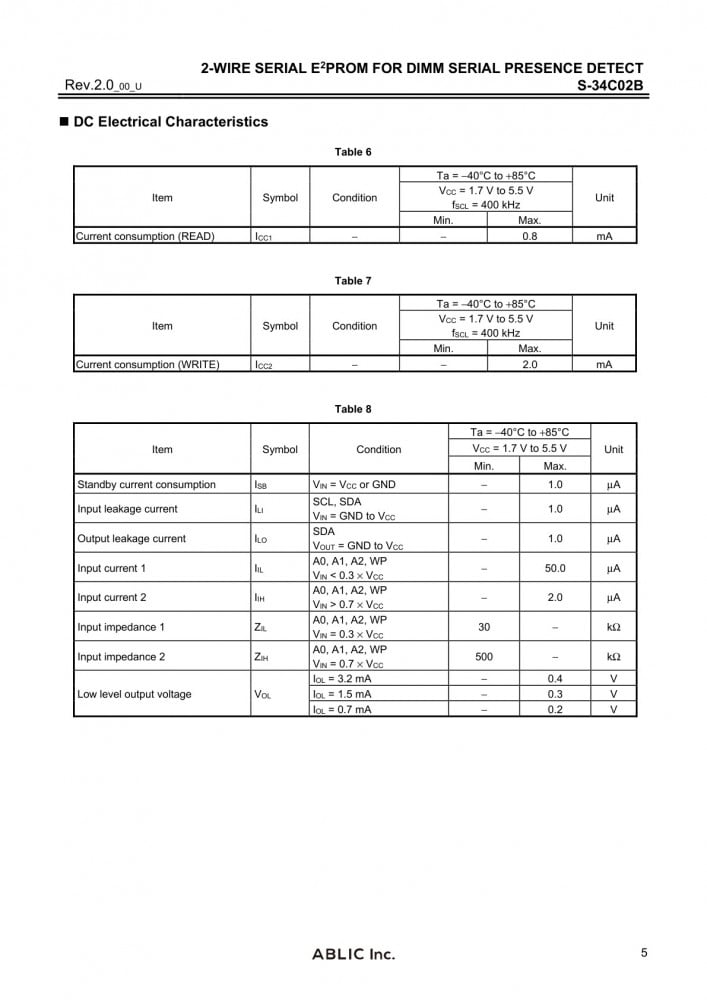 ABLIC S-34C02BI-A8T1U5 datasheet page 5