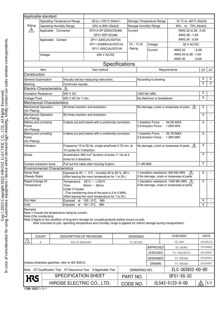 HRS DF51-5S-2C specification sheet