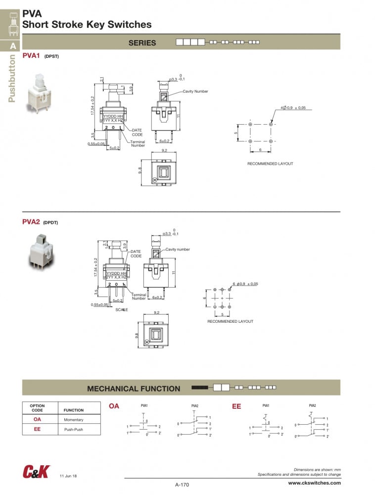 C&K PVA series technical document page 2