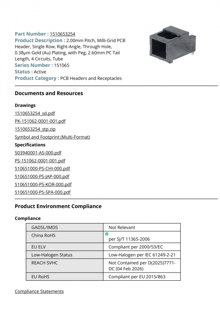 Molex product specification page 1