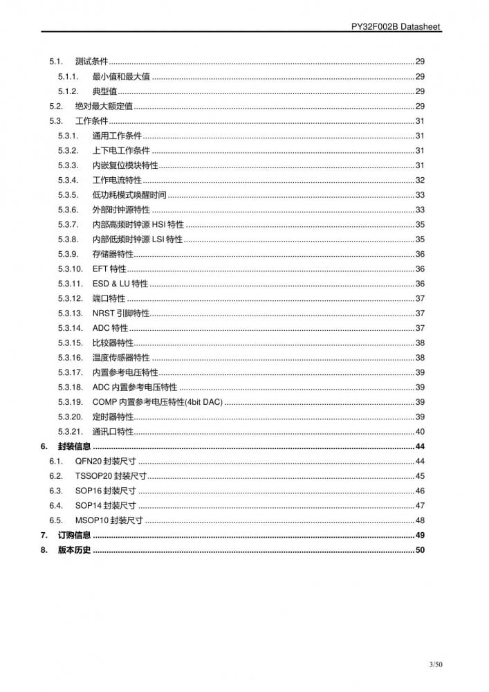 PY32F002B datasheet page 3