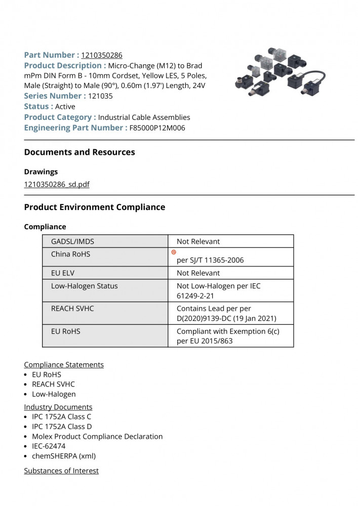 MOLEX product document page 1