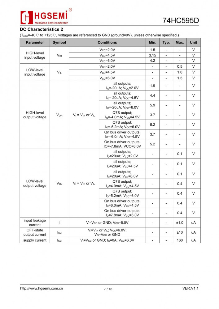 74HC595DM/TR datasheet page 7