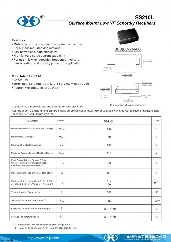 JUXING SS210LB datasheet page 1