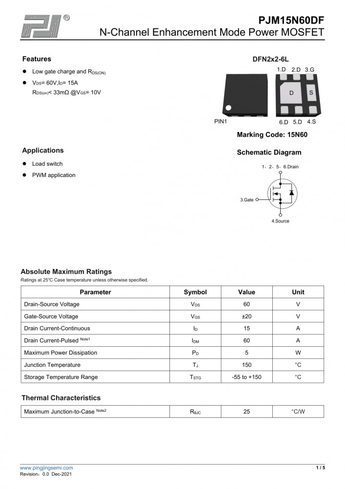 PJM15N60DF datasheet page 1