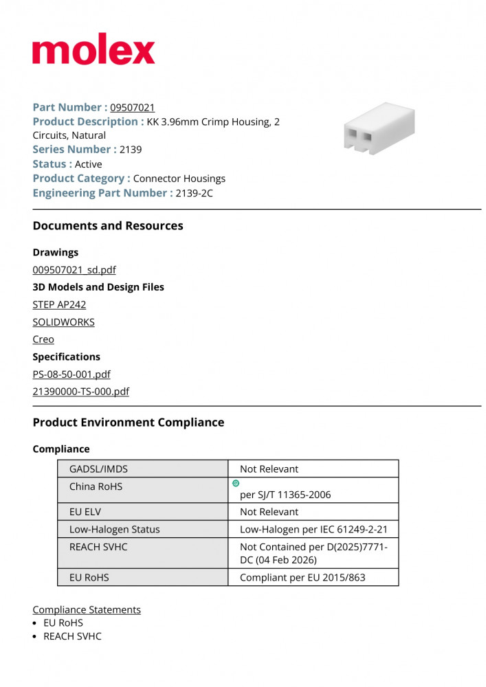 MOLEX KK 396 product specification page 1