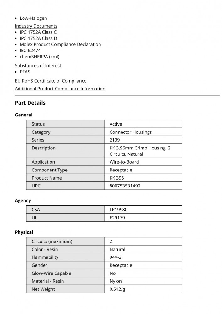 MOLEX KK 396 product specification page 2