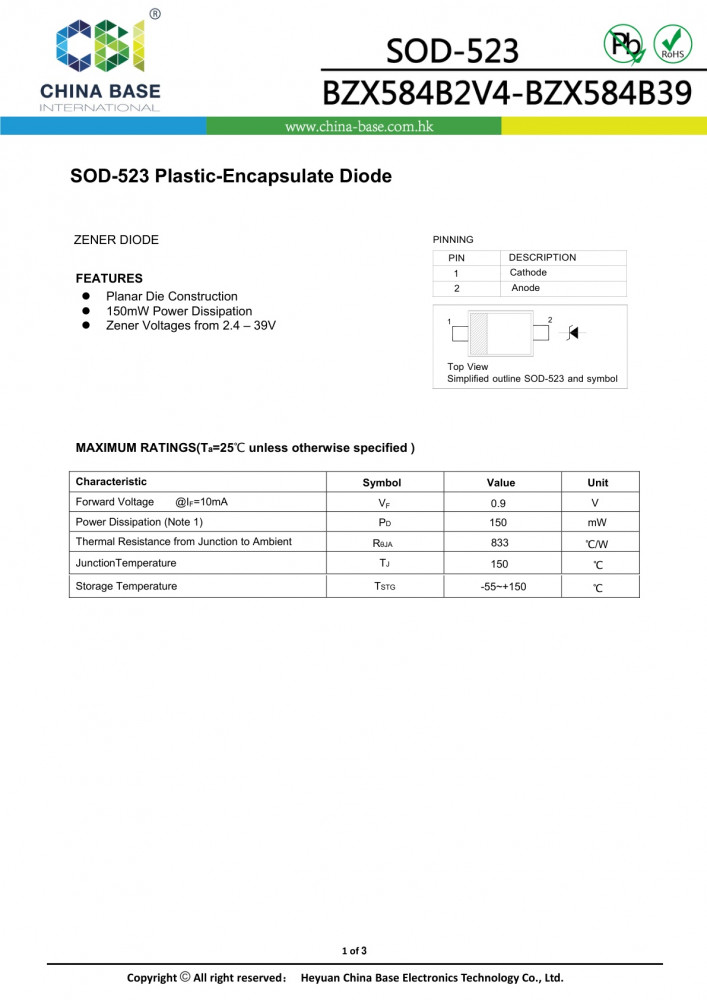 CBI BZX584B5V6 datasheet page 1