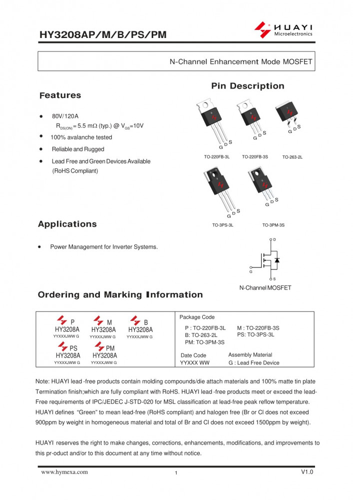 HY3208AP datasheet page 1